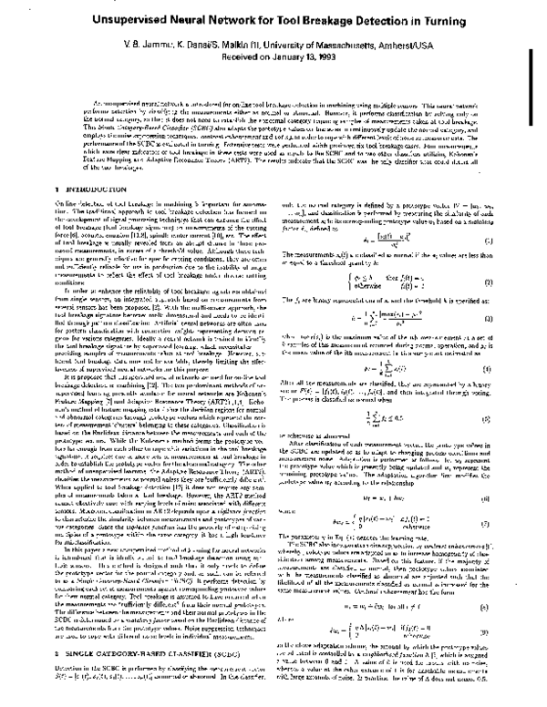 (PDF) Unsupervised Neural Network for Tool Breakage Detection in Turning