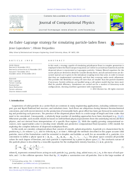 Pdf An Eulerlagrange Strategy For Simulating Particle Laden Flows