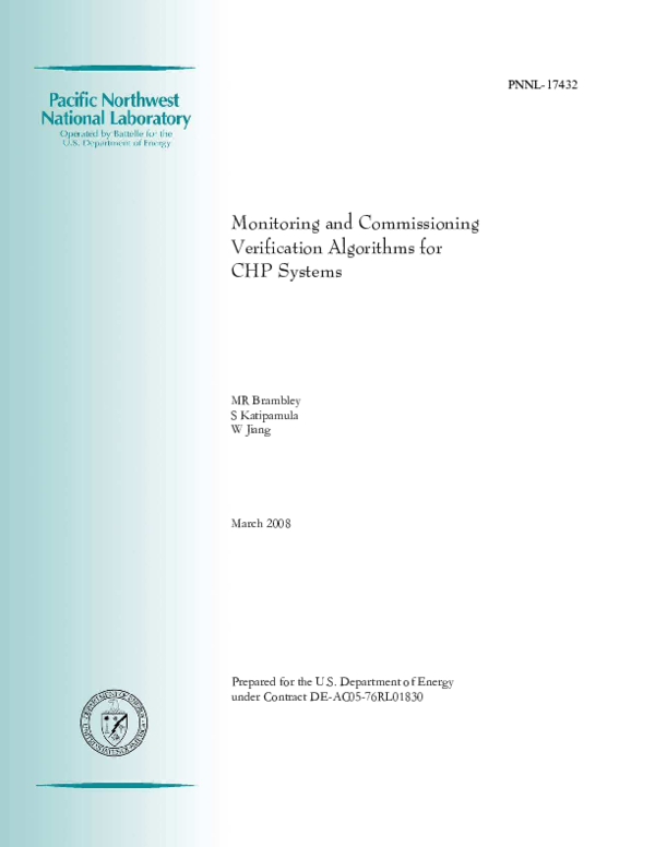(PDF) Monitoring and Commissioning Verification Algorithms for CHP Systems