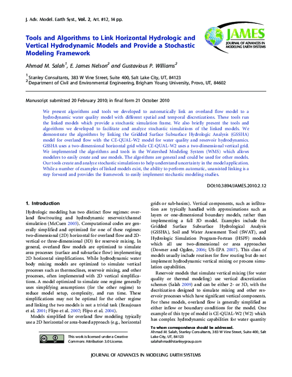 (PDF) Tools and Algorithms to Link Horizontal Hydrologic and Vertical Hydrodynamic Models and ...