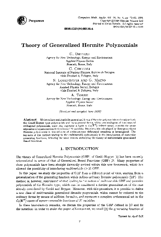 (PDF) Theory of generalized hermite polynomials