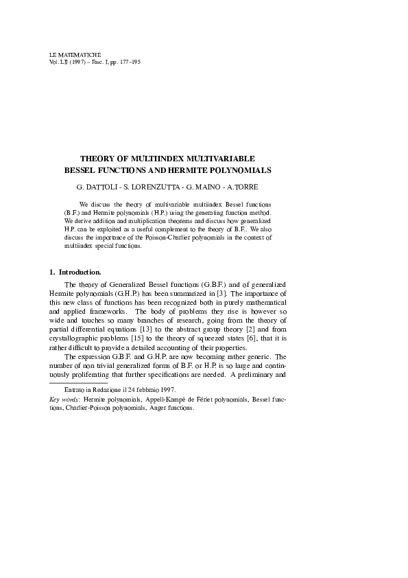 Pdf Theory Of Multiindex Multivariable Bessel Functions And Hermite