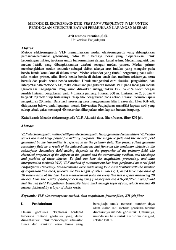 (PDF) METODE ELEKTROMAGNETIK VERY LOW FREQUENCY (VLF) UNTUK PENDUGAAN ...