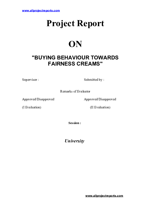 (PDF) Project-Report-Synopsis-Consumer-Behaviour-Fairness-Creams