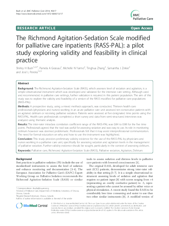 (PDF) The Richmond Agitation-Sedation Scale modified for palliative ...