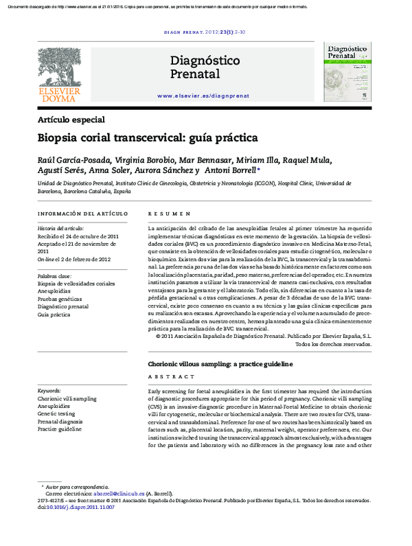 (PDF) Biopsia corial transcervical: guía práctica