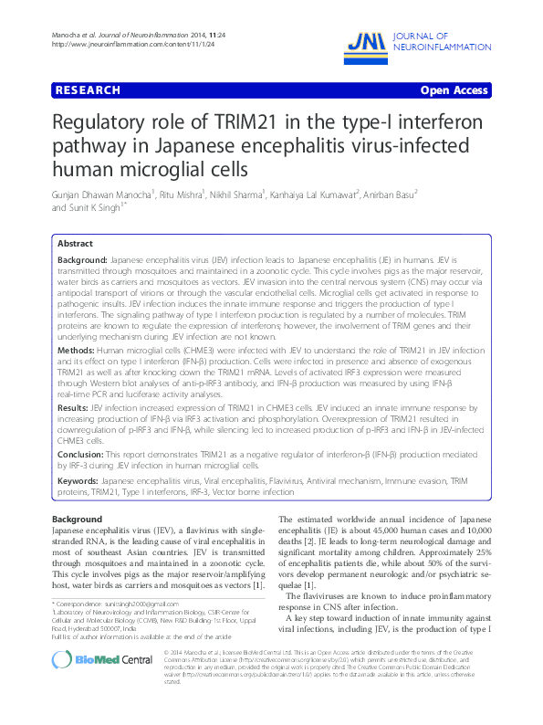 (PDF) Regulatory role of TRIM21 in the type-I interferon pathway in ...