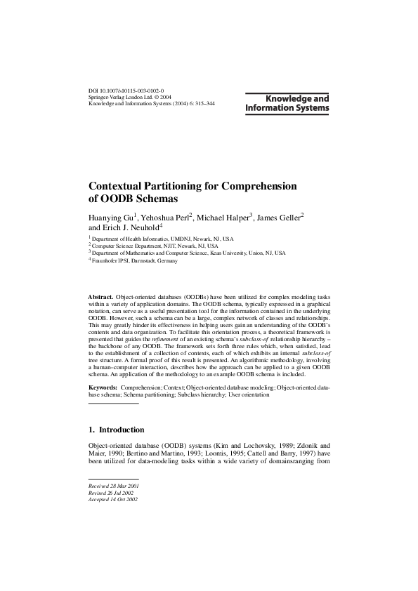(PDF) Contextual Partitioning for Comprehension of OODB Schemas