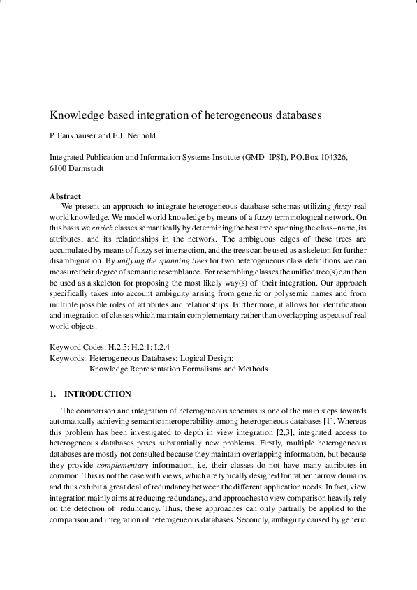 (PDF) Knowledge based integration of heterogeneous databases