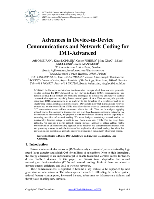 (PDF) Advances in Device-to-Device Communications and Network Coding ...