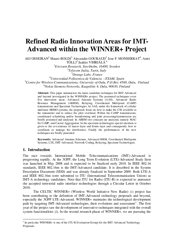 Refined Radio Innovation Areas for IMT-Advanced within the WINNER+ Project