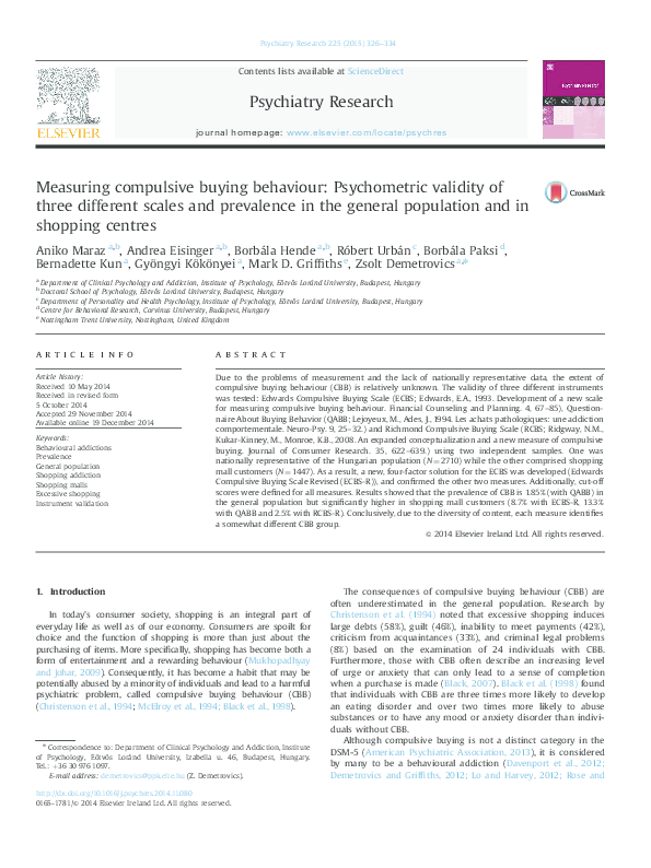 (PDF) Measuring compulsive buying behaviour: Psychometric validity of ...