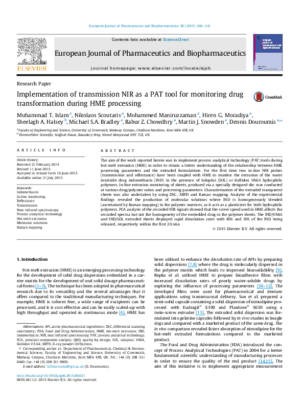 (PDF) Implementation of transmission NIR as a PAT tool for monitoring ...