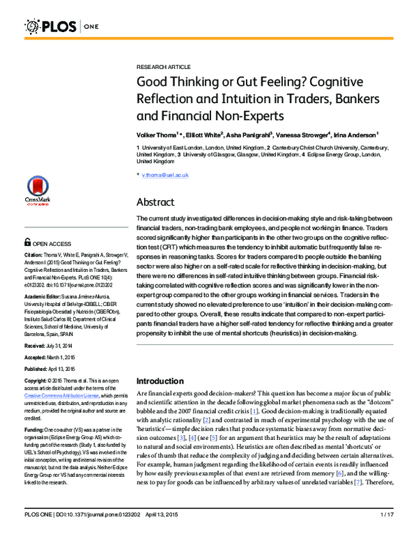 (PDF) Good Thinking or Gut Feeling? Cognitive Reflection and Intuition ...