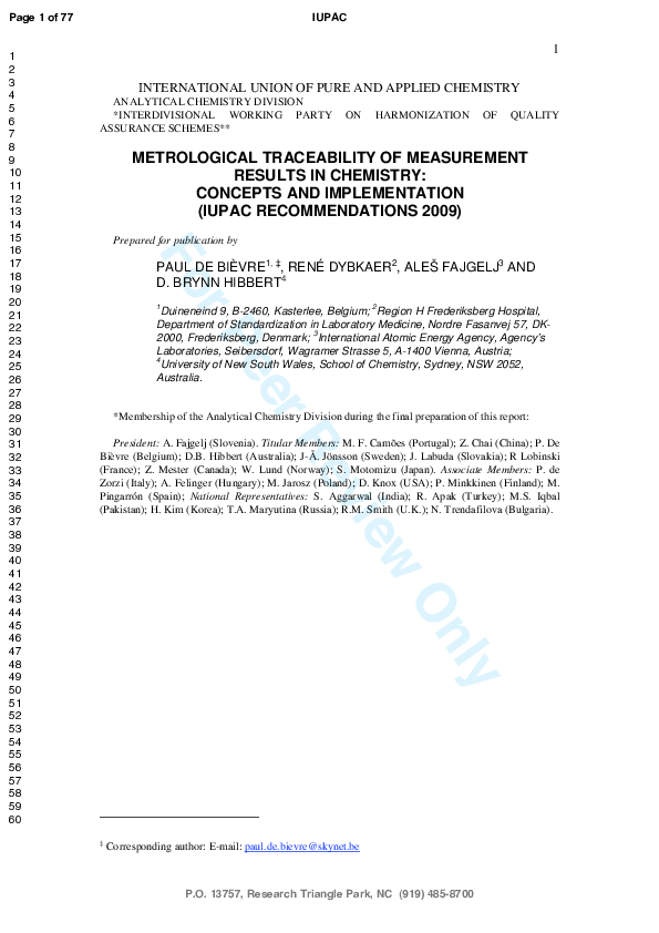 (PDF) Metrological traceability of measurement results in chemistry ...