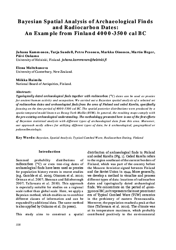 (PDF) Bayesian spatial analysis of archaeological finds and radiocarbon datings: An example from ...