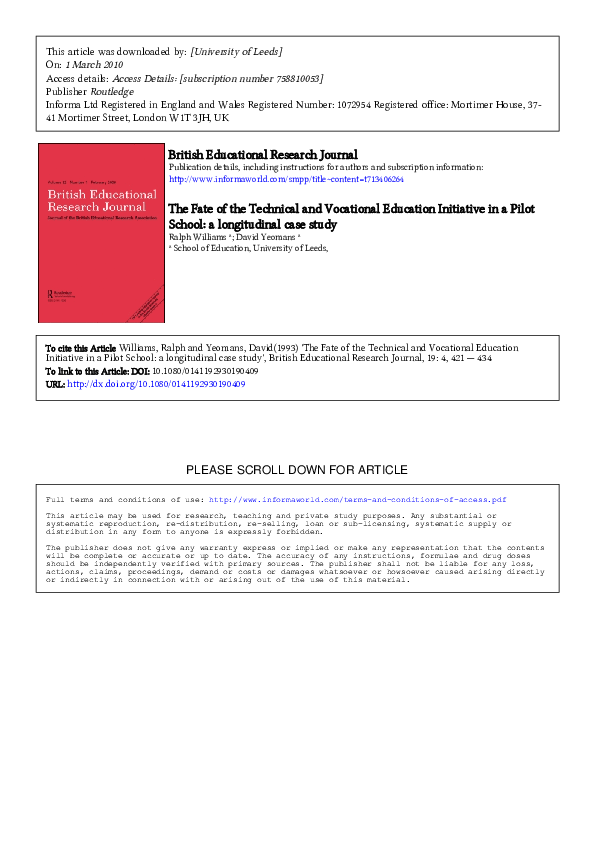 (PDF) The Fate of the Technical and Vocational Education Initiative in ...