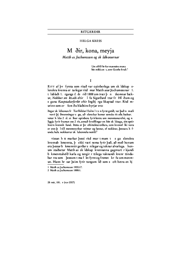 (PDF) Móðir, kona, meyja: Matthías Jochumsson og skáldkonurnar.