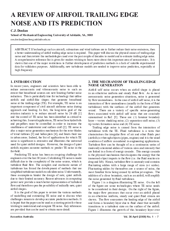 Pdf A Review Of Airfoil Trailing Edge Noise And Its Prediction