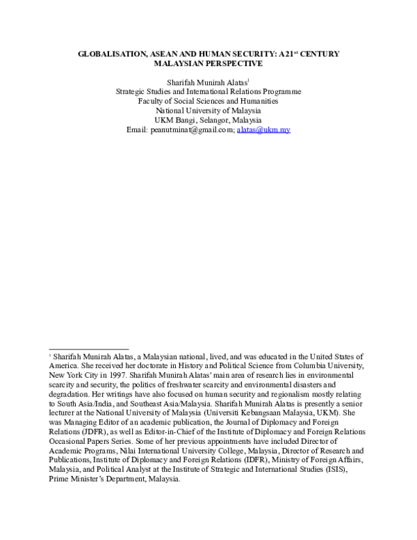 (DOC) Human Security and Freshwater Scarcity: Globalization , ASEAN and ...