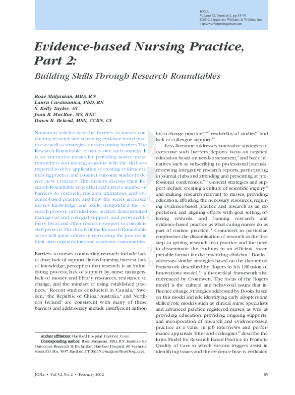 (PDF) Evidence-based nursing practice, Part 2: Building skills through ...