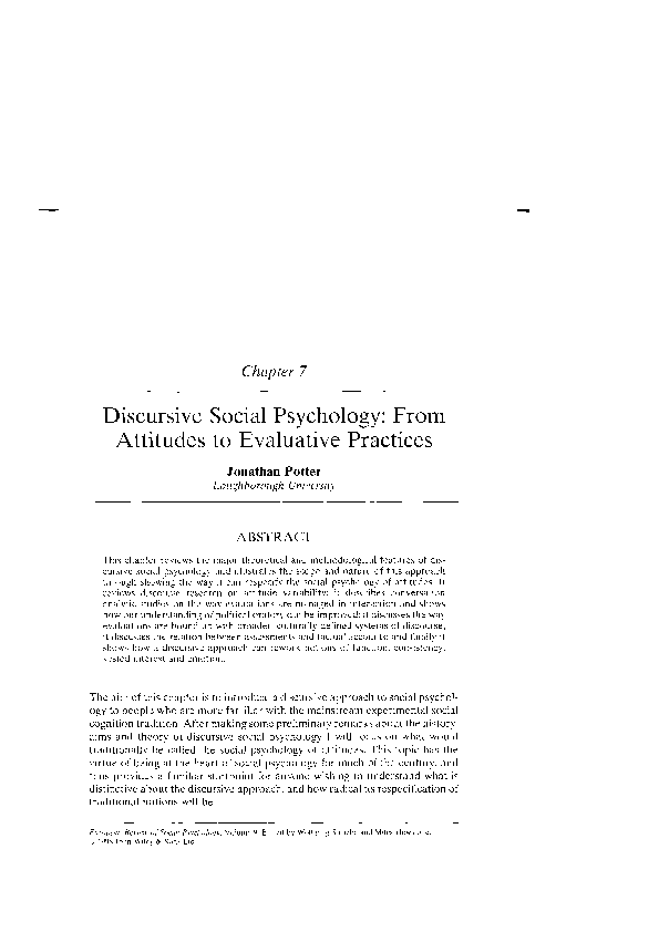 (PDF) Discursive social psychology: From attitudes to evaluative practices