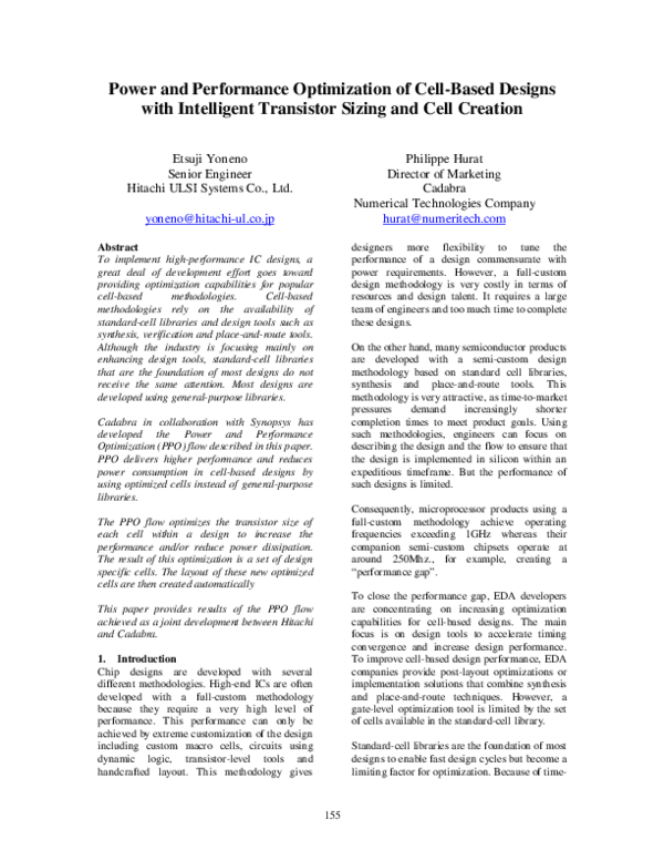 Pdf Power And Performance Optimization Of Cell Based Designs With