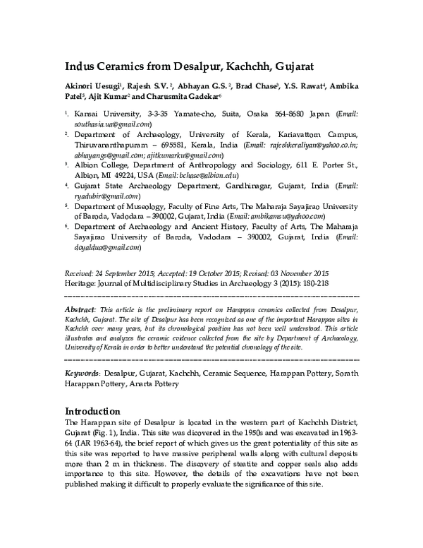 (PDF) Indus Ceramics from Desalpur, Kachchh, Gujarat