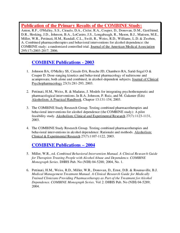 (PDF) Publication of the Primary Results of the COMBINE Study