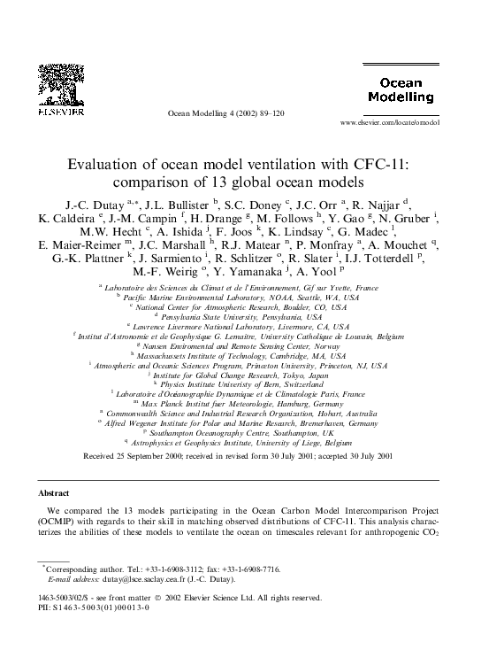 Pdf Evaluation Of Ocean Model Ventilation With Cfc 11 Comparison Of 13 Global Ocean Models