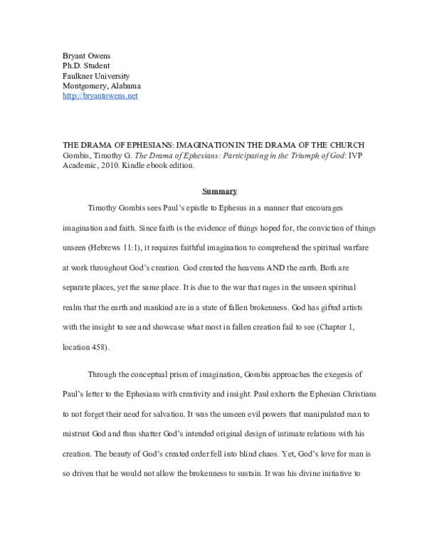 (PDF) The Drama of Ephesians: Imagination in the Drama of the Church ...