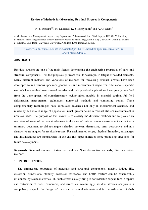 (PDF) Methods of measuring residual stresses in components