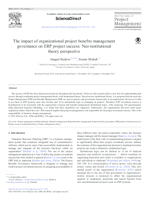 (PDF) The impact of organizational project benefits management ...