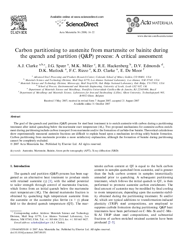 (PDF) Carbon partitioning to austenite from martensite or bainite during the quench and ...