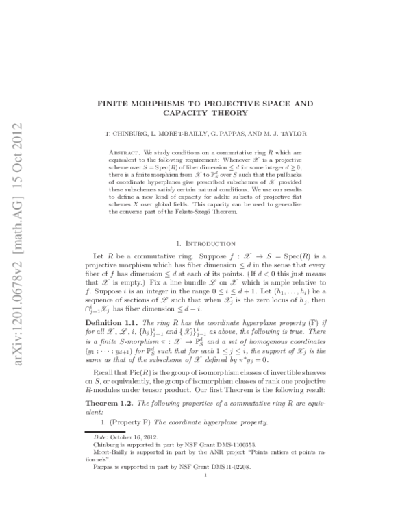 (PDF) Finite morphisms to projective space and capacity theory