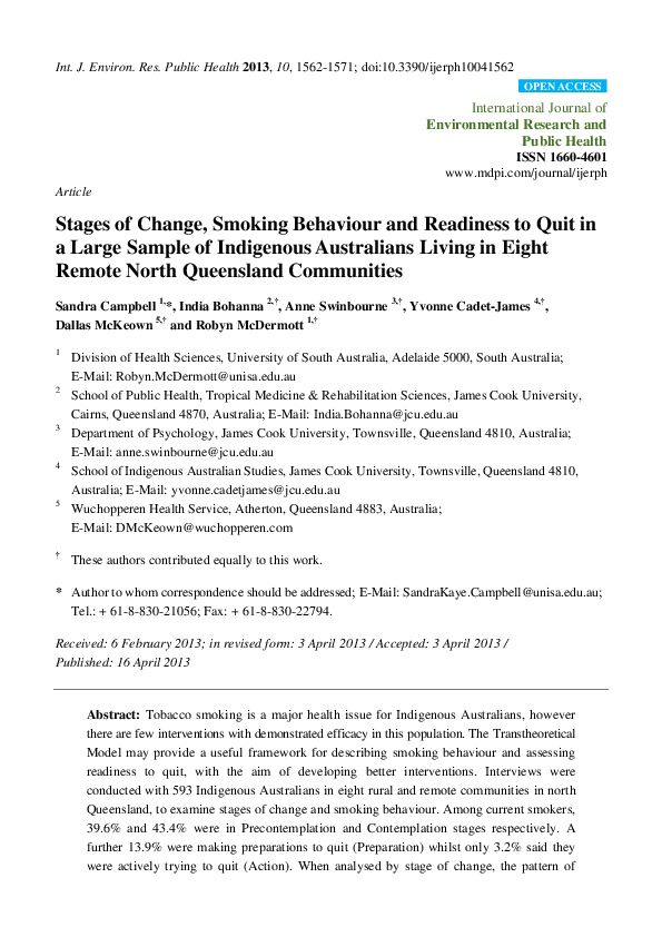 (PDF) Stages of Change, Smoking Behaviour and Readiness to Quit in a ...