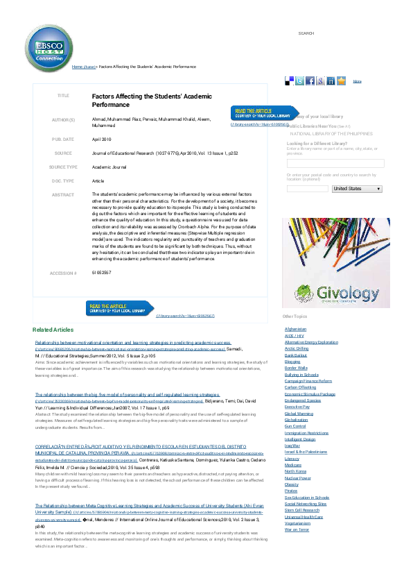 (PDF) Factors Affecting the Students' Academic Performance