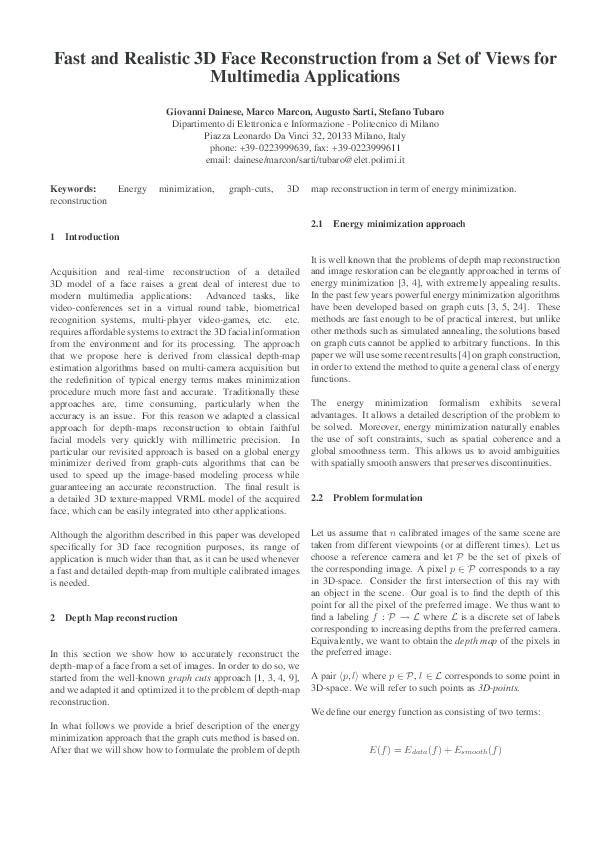 (PDF) Fast and Realistic 3D Face Reconstruction from a Set of Views for ...