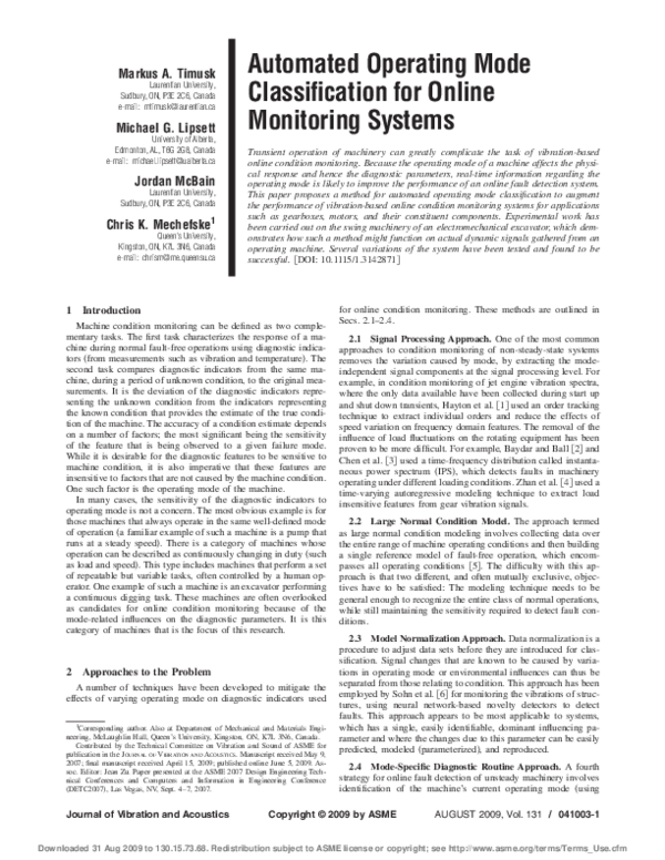 Pdf Automated Operating Mode Classification For Online Monitoring Systems