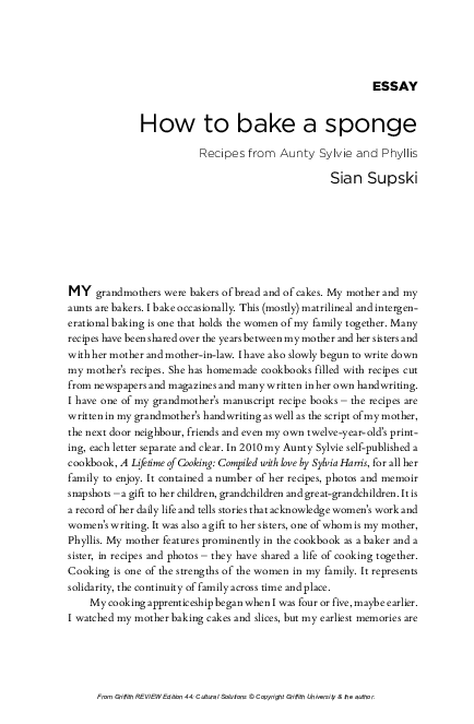 (PDF) How to bake a sponge Recipes from Aunty Sylvie and Phyllis | Sian ...