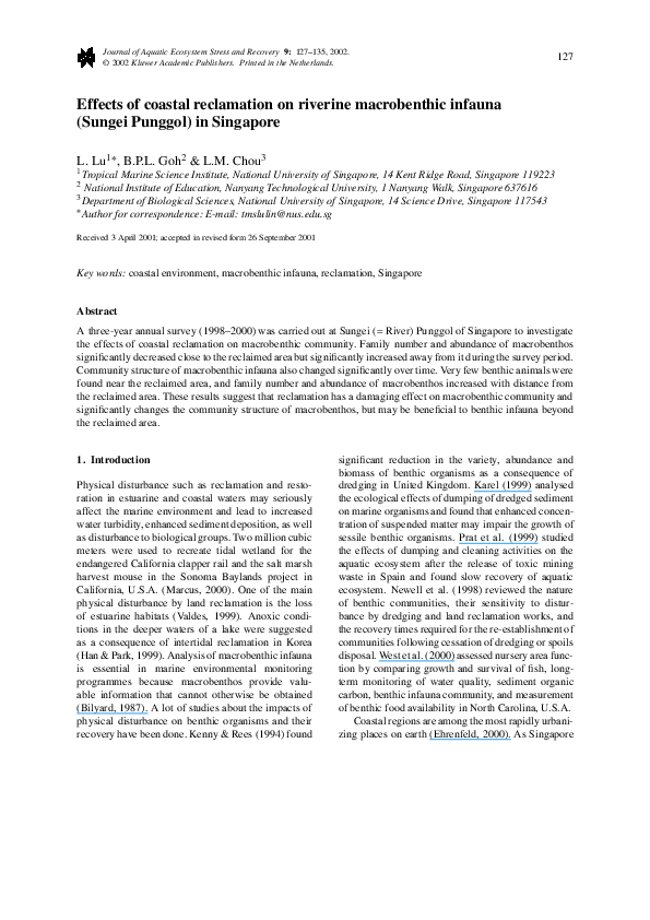 (PDF) Effects of coastal reclamation on riverine macrobenthic infauna ...