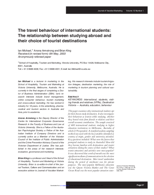 (PDF) The travel behaviour of international students: The relationship ...