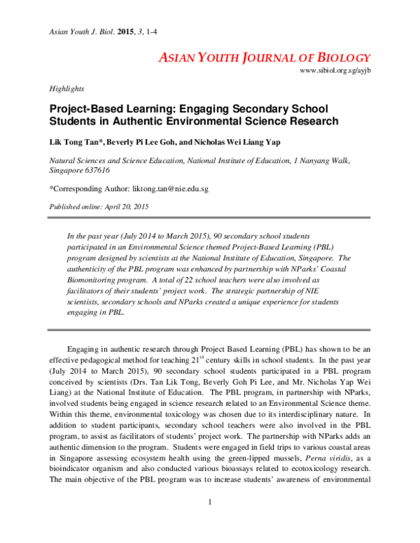 (PDF) Project-Based Learning: Engaging Secondary School Students in ...