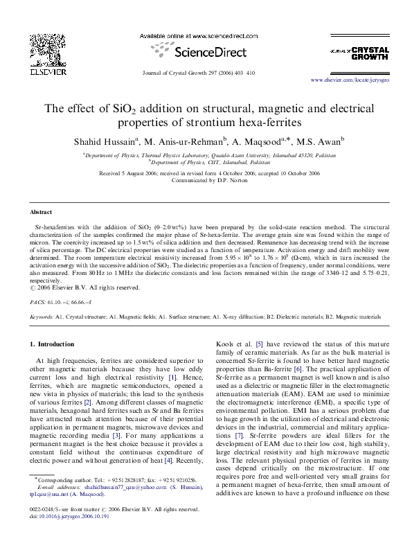 (PDF) The effect of SiO2 addition on structural, magnetic and electrical properties of strontium ...