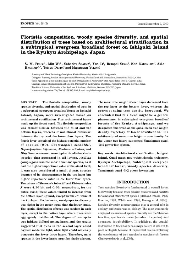 (PDF) Floristic composition, woody species diversity, and spatial distribution of trees based on ...