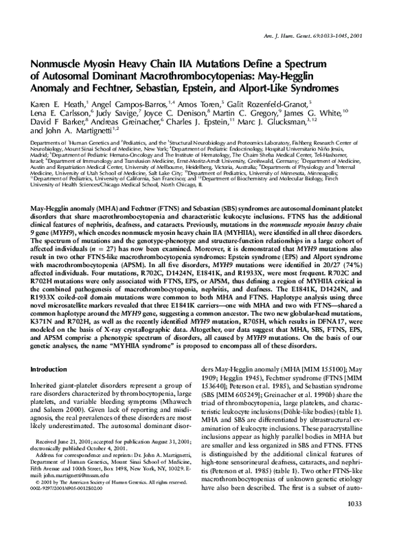 (PDF) Nonmuscle Myosin Heavy Chain IIA Mutations Define a Spectrum of ...