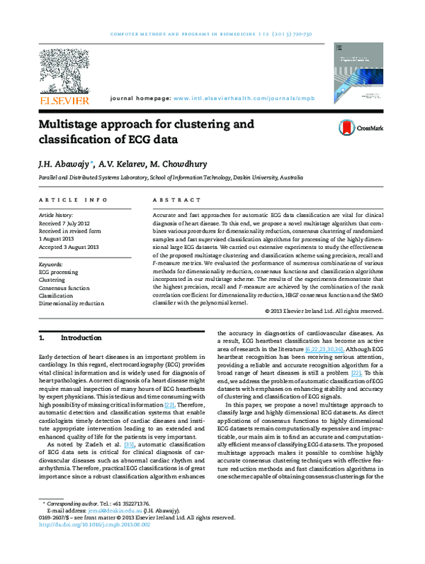 (PDF) Multistage approach for clustering and classification of ECG data