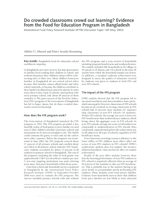 (PDF) Do crowded classrooms crowd out learning? Evidence from the food ...