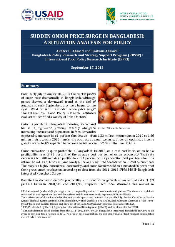 (PDF) SUDDEN ONION PRICE SURGE IN BANGLADESH: A SITUATION ANALYSIS FOR ...