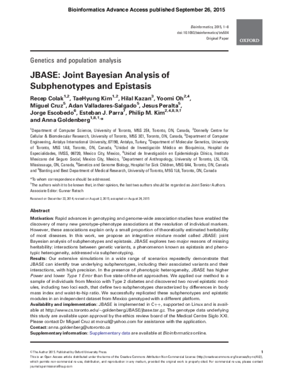 (PDF) JBASE: Joint Bayesian Analysis of Subphenotypes and Epistasis